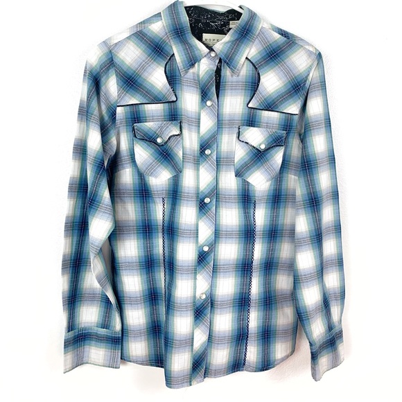 Roper | Tops | Vintage Toper Blue Plaid Western Shirt Rockabilly Pearl ...